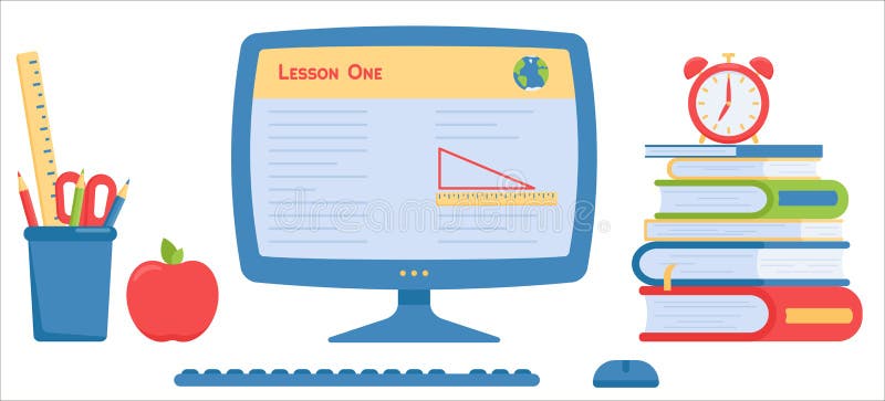 Vector Set of School, Doing Homework in Flat Style Stock Vector ...