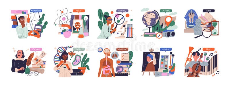 Vector Set of School Educational Subjects Stock Vector - Illustration ...