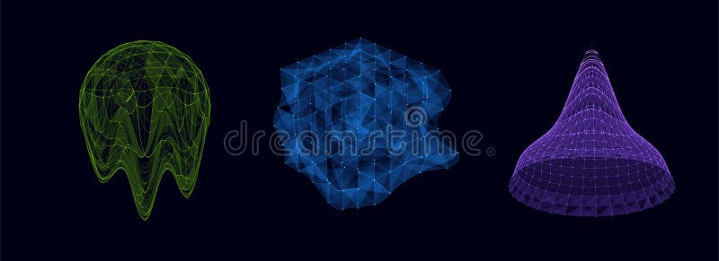 Vector Set Sci-fi Sphere, Cube, Pyramid with Particles and Lines with ...