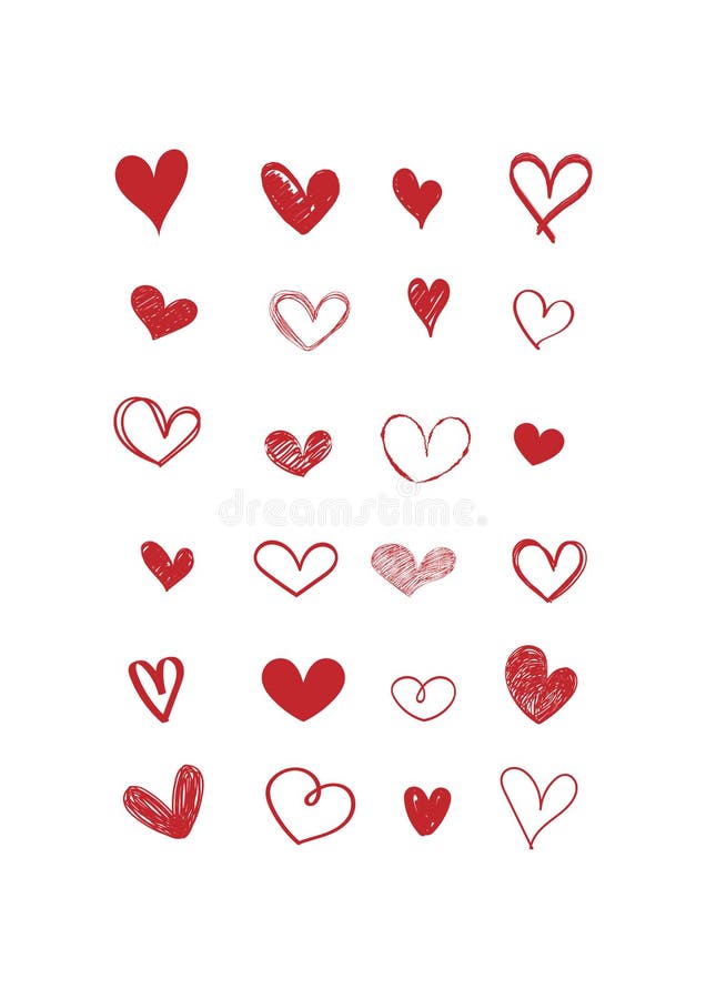 Set of Scribble Red Hearts. Collection of Heart Shapes Draw the Hand ...