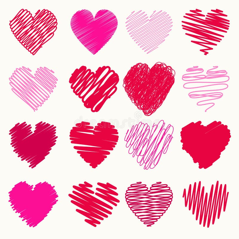 Set of Scribbled Hearts (vector) Stock Vector - Illustration of vector ...