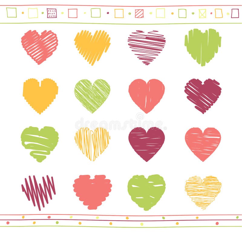 Vector Set of Scribble Valentine Hearts Stock Vector - Illustration of hatching, celebratory ...