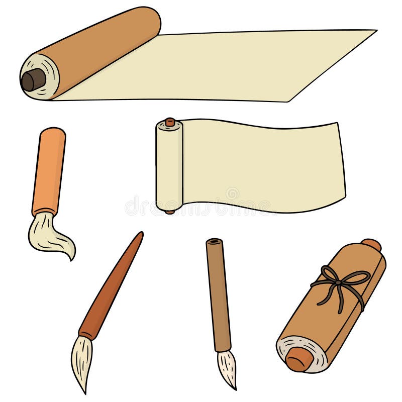 Vector Set of Scroll and Brush Stock Vector - Illustration of ...