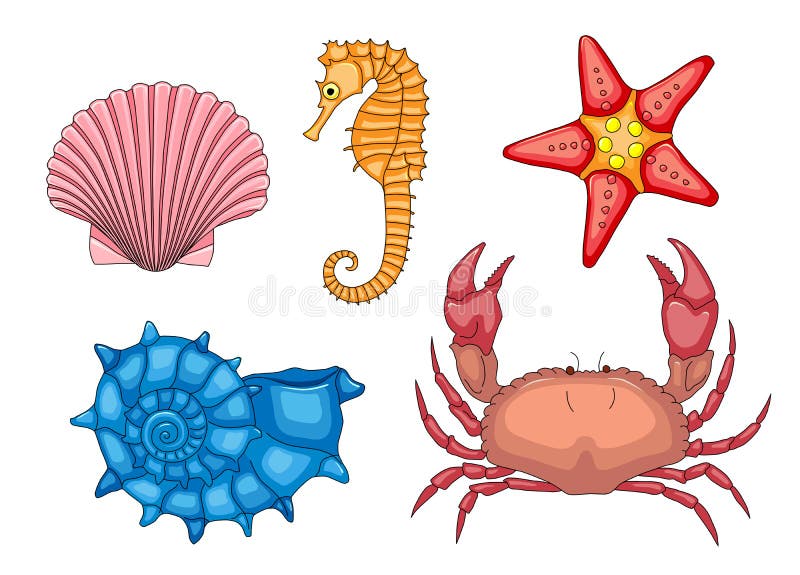 Vector set of sea animals stock vector. Illustration of pink - 35728180