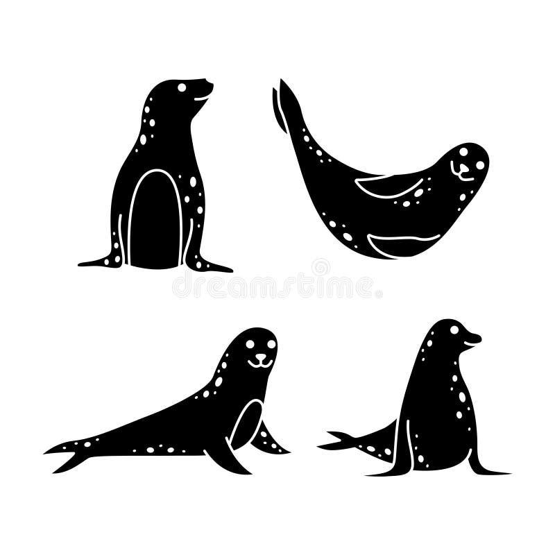Vector Set of Sea Seals. Marine Animals Stock Vector - Illustration of ...