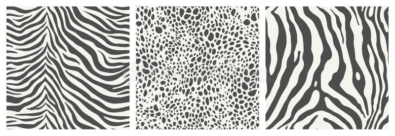 A Vector Set of Seamless Animalistic Patterns in Monochrome. Modern ...