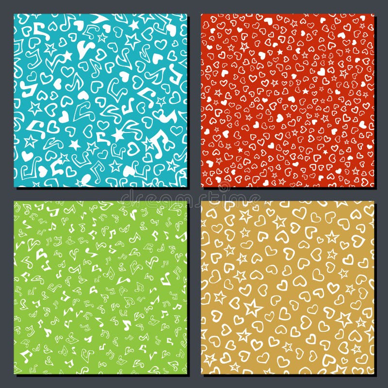 Vector Set of Seamless Love and Music Patterns. Stock Vector ...