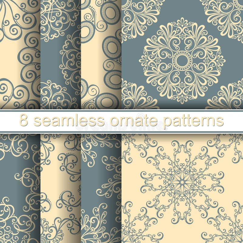 Vector Set of 8 Seamless Ornate Patterns Stock Vector - Illustration of ...