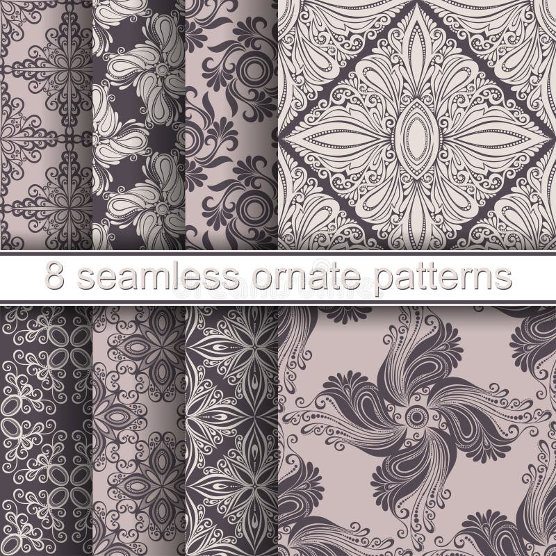 Vector Set of 8 Seamless Ornate Patterns Stock Vector - Illustration of ...