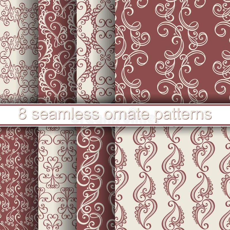 Vector Set of 8 Seamless Ornate Patterns Stock Vector - Illustration of ...