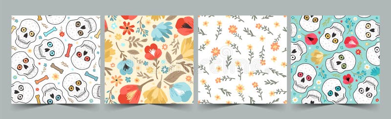 Vector Set of Seamless Patterns for the Day of the Dead. Stock Vector ...