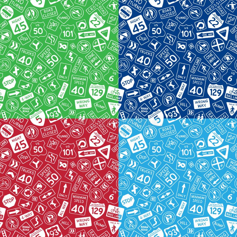 Vector Set of Seamless Road Signs Patterns. Stock Vector - Illustration ...