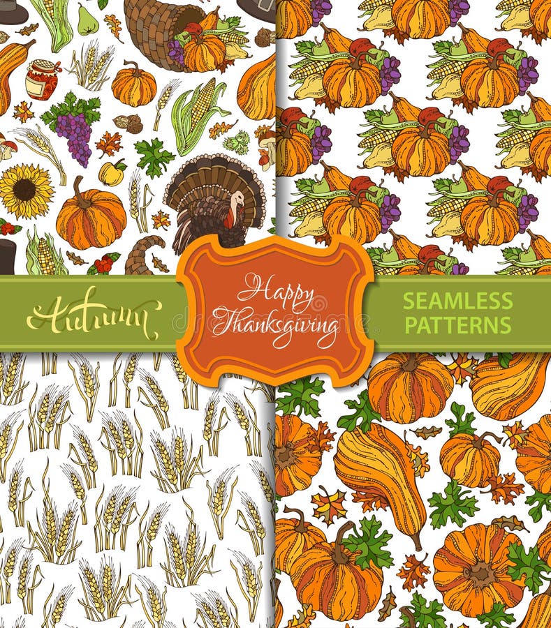 Vector Set of Seamless Thanksgiving Patterns. Stock Vector ...