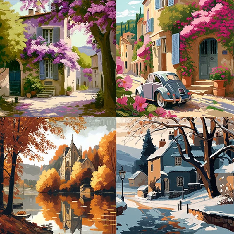 Vector Set of Seasons Illustrations. Spring, Summer, Autumn, Winter ...