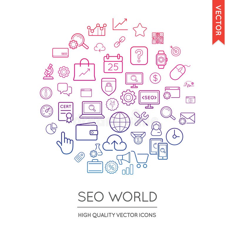 Vector Set of SEO Modern Flat Thin Icons Inscribed in Round Shape Stock ...