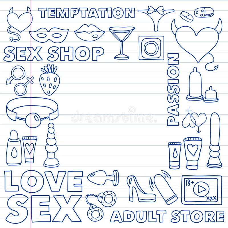 Vector Set With Sex Shop Icons Erotic Fetish Games Background Stock