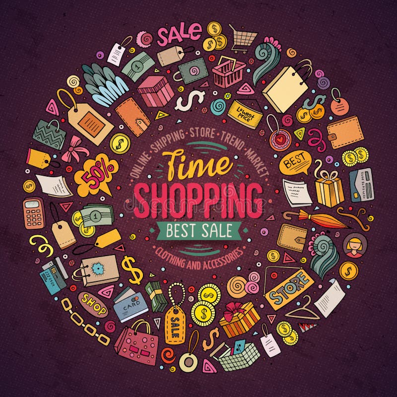 Vector Set of Shopping Cartoon Doodle Objects Stock Vector ...