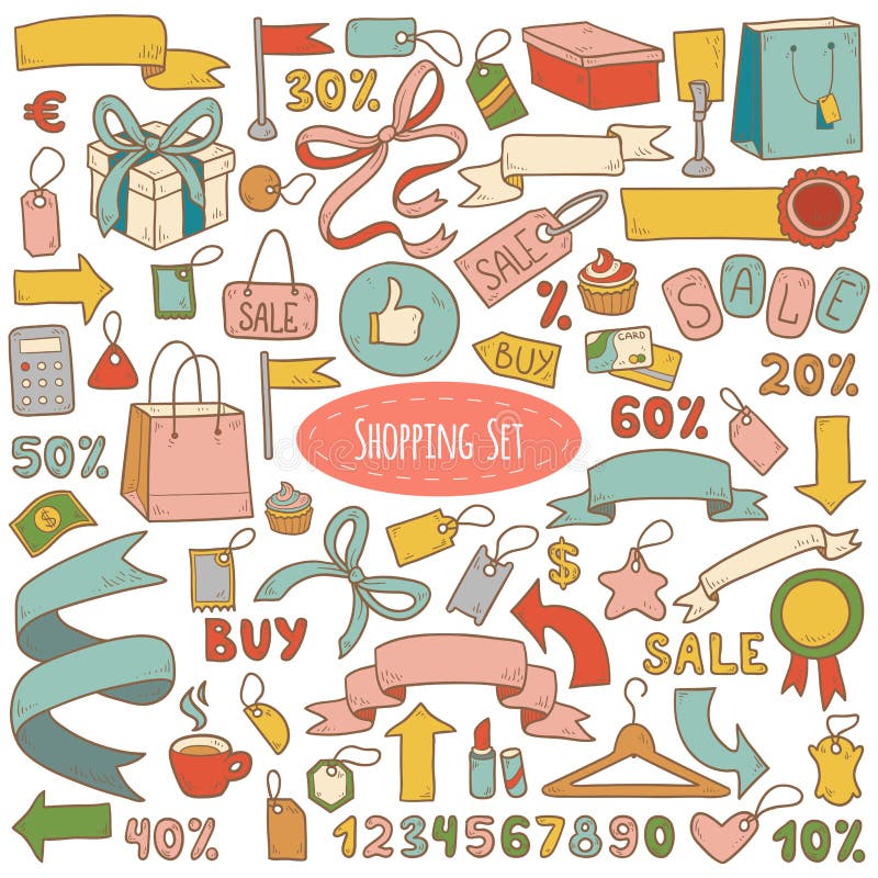 Vector Set of Shopping Items, Colorful Cartoon Collection Stock Vector ...