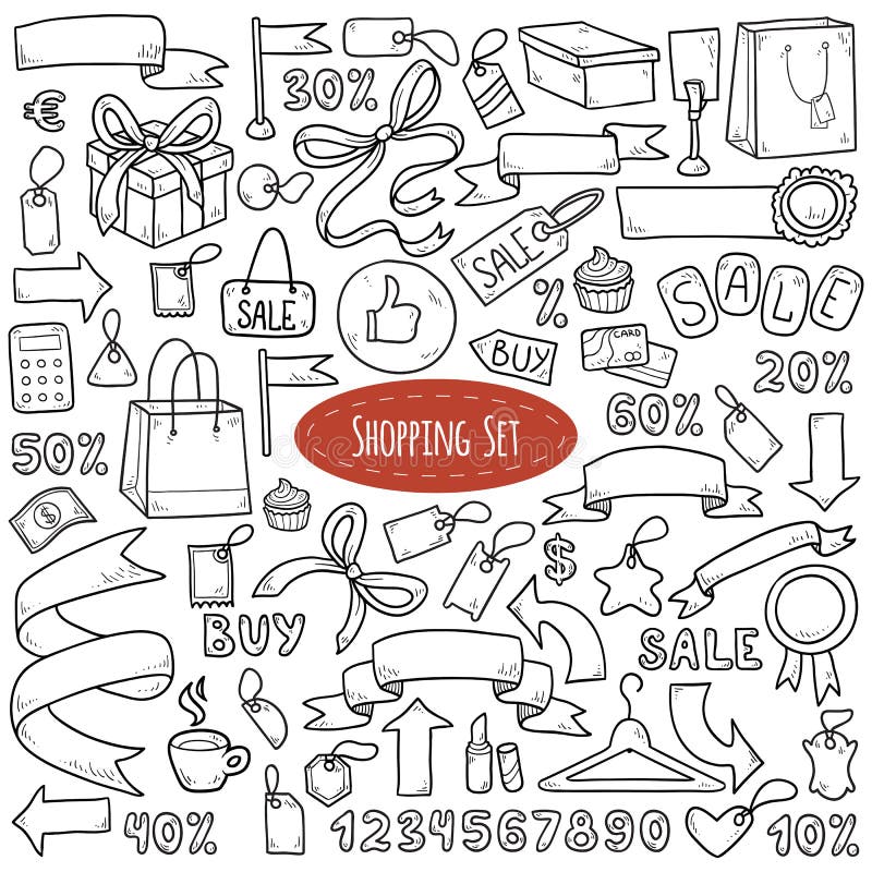 Vector Set of Shopping Items, Colorless Cartoon Collection Stock Vector ...