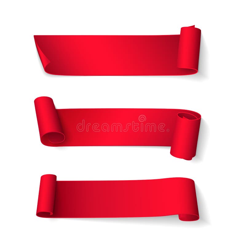 Vector Set of Short Curved Red Ribbons. Stock Vector - Illustration of ...
