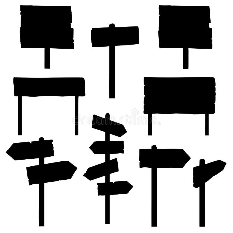 Vector Set of Signposts Silhouettes Stock Vector - Illustration of ...