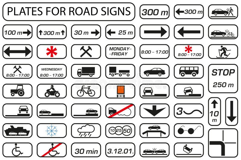 Vector Set of Signs Used in Conjunction with Traffic Signs Stock Vector ...
