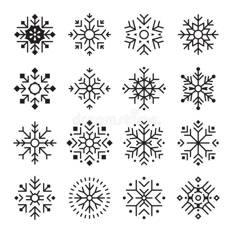 Vector Set of Simple Black Snowflake Icons. Snowflake Collection Stock ...