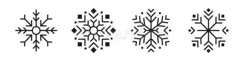 Vector Set of Simple Black Snowflake Icons. Snowflake Symbols Stock ...