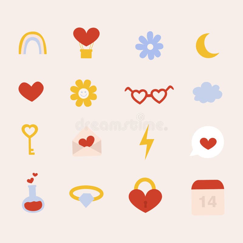 Vector Set of Simple Love Elements in the Shape of a Heart Stock Vector ...