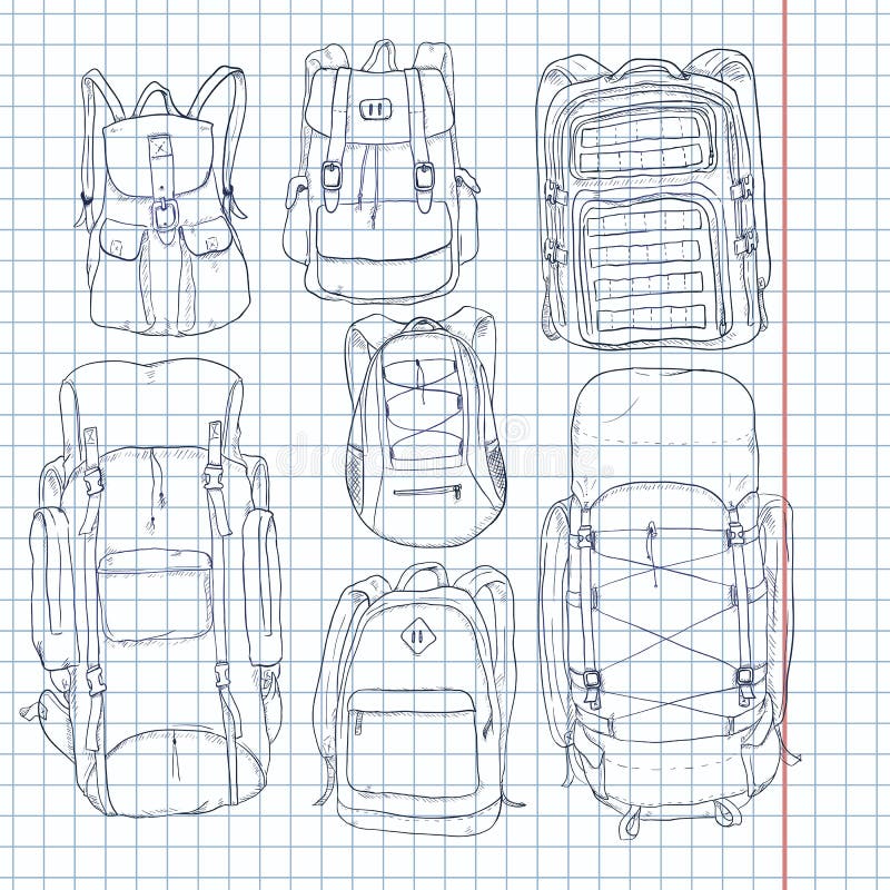 Vector Set of Sketch Backpacks Stock Vector - Illustration of doodle ...