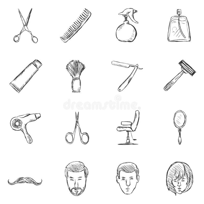 Barber Shop Set Doodle Sketch Icons Stock Illustrations – 40 Barber ...