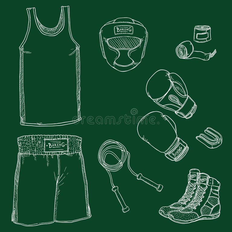 Vector Set of Sketch Boxing Equipment Stock Vector - Illustration of ...