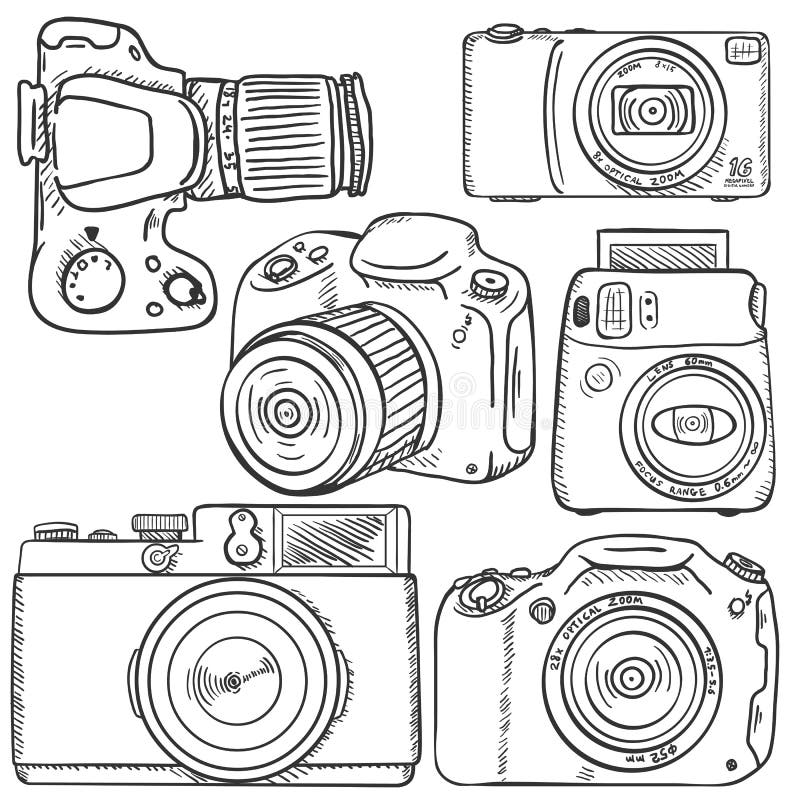 Vector Set of Sketch Cameras Stock Vector - Illustration of classic ...