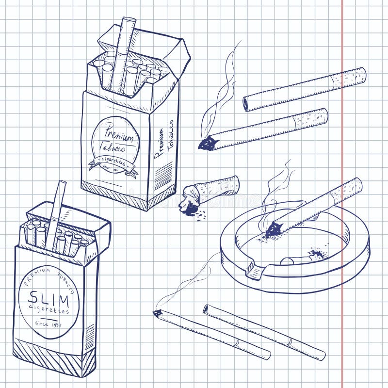 Vector Set of Sketch Cigarettes and Cigarette Boxes Stock Vector ...