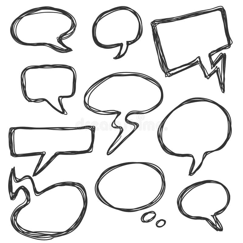 Vector Set of Sketch Comics Bubbles Stock Vector - Illustration of draw ...