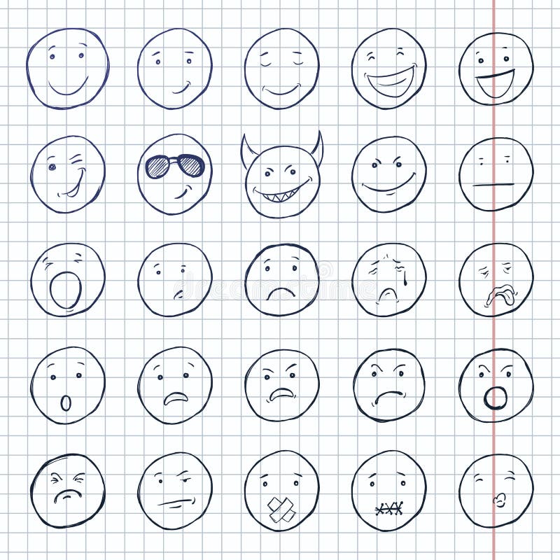 Vector Set of Sketch Emoticons Stock Vector - Illustration of face ...