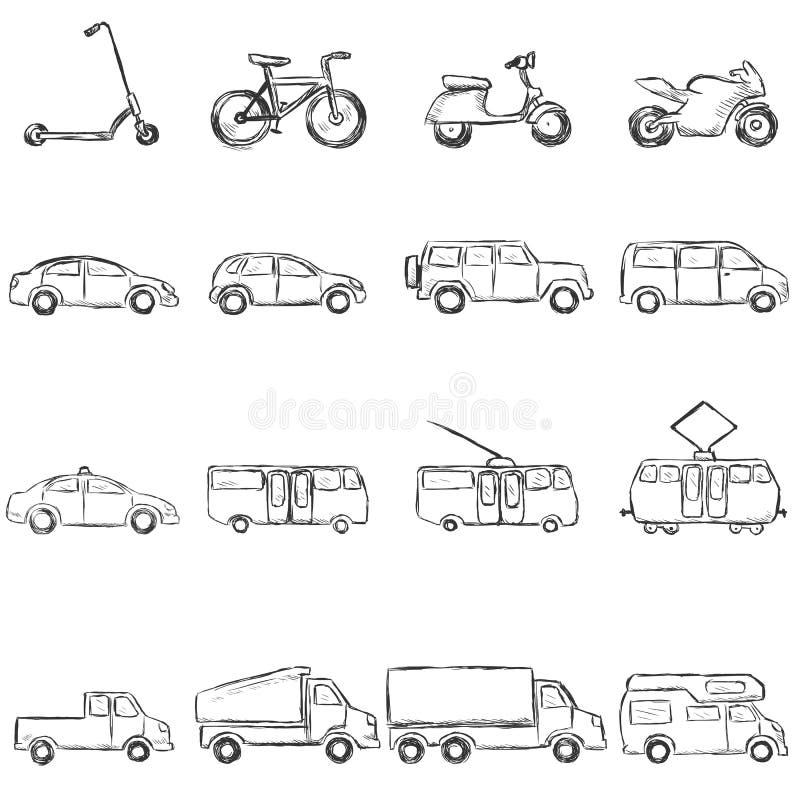Vector Set of Sketch Ground Transportation Icons Stock Vector ...