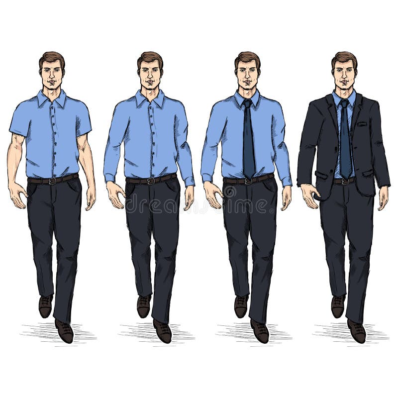 Vector Set of Sketch Men Models. Business Dress Code Stock Illustration ...