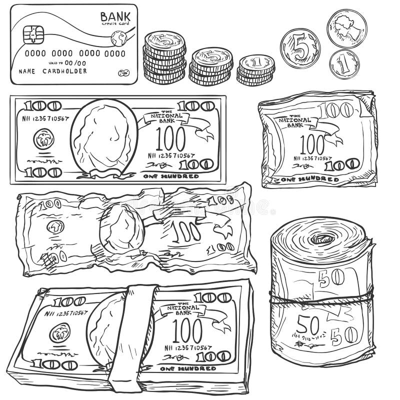Vector Set of Cartoon Money: Banknotes, Bankroll and Bundle Stock ...