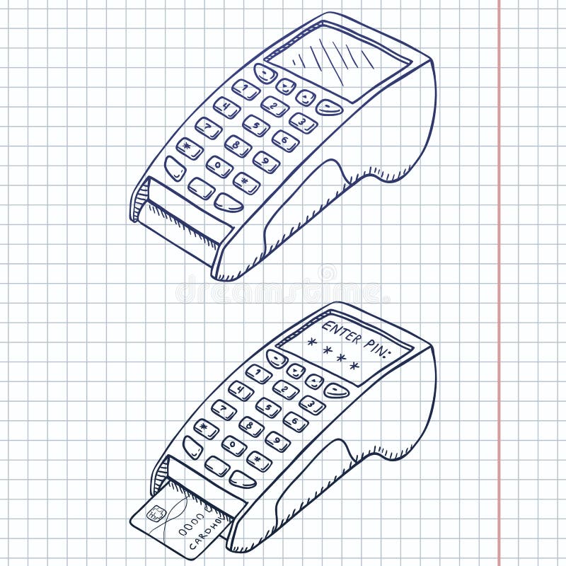 Vector Set of Sketch Payment Terminal Illustrations Stock Vector ...