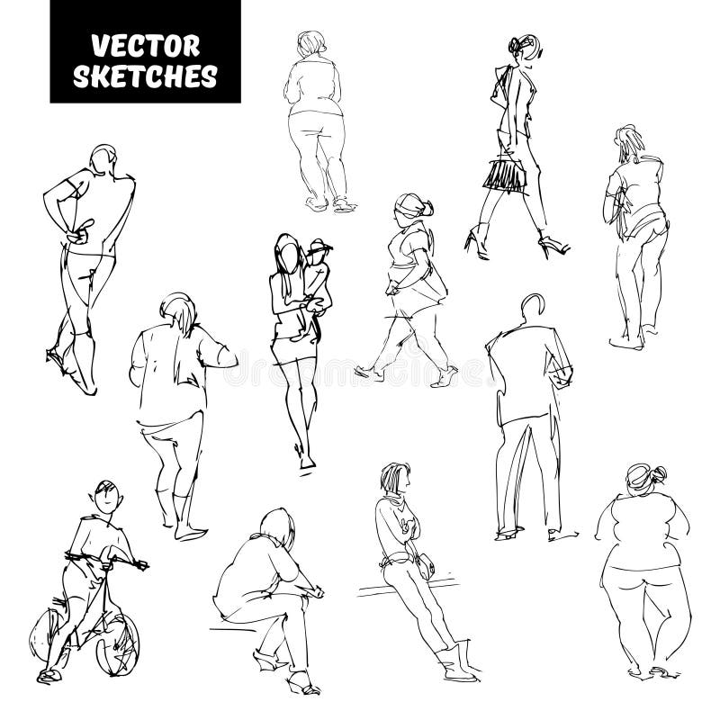 Sketches of Group of Active People Stock Vector - Illustration of ...