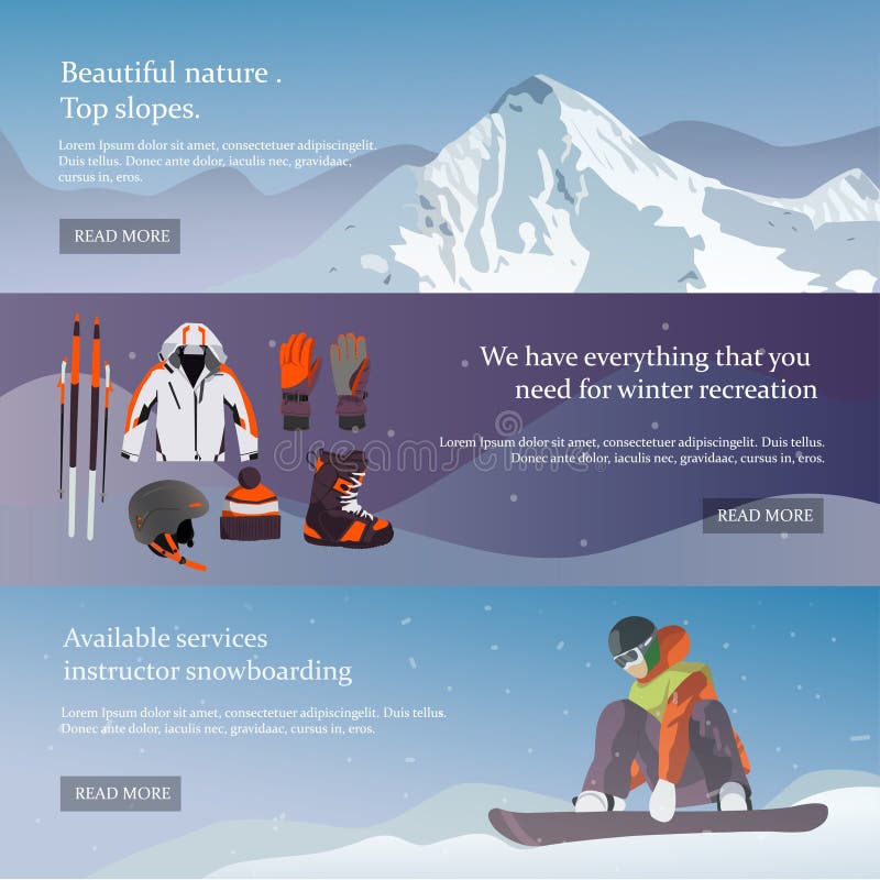 Vector Set of Ski and Snowboard Equipment Banners Stock Vector ...