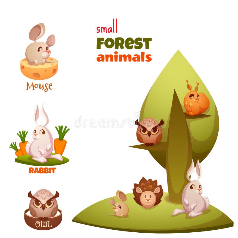 Vector Set of Small Forest Cute Animals Stock Vector - Illustration of ...