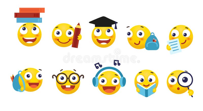 Vector Set of Smileys for School and Education. Round Yellow Emoticons ...