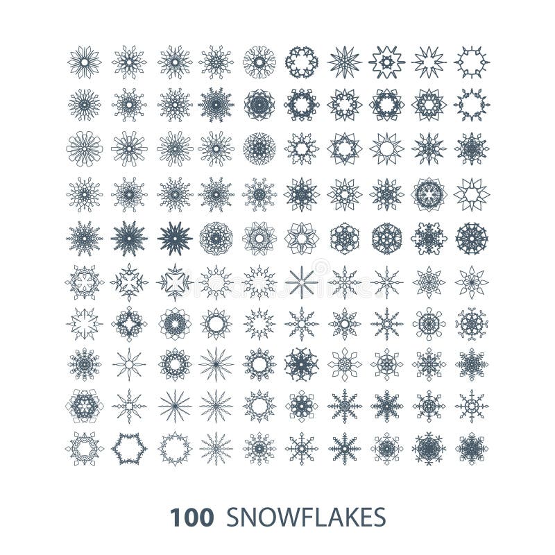 Vector Set of 100 Snowflake Shapes Stock Vector - Illustration of ...