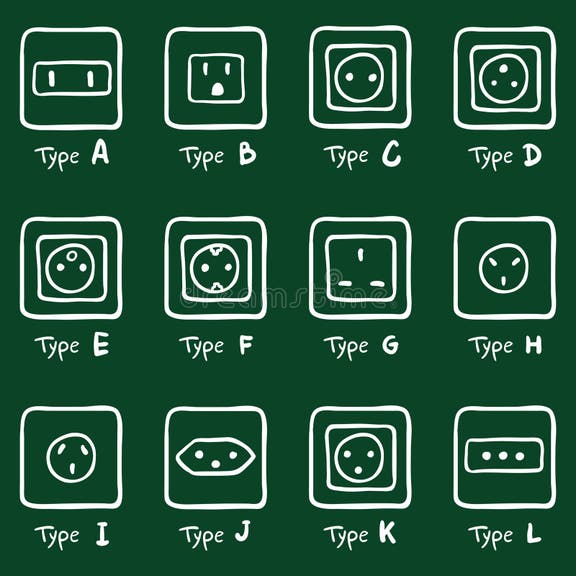Vector Set of Socket Types Chalk Icons Stock Vector - Illustration of ...