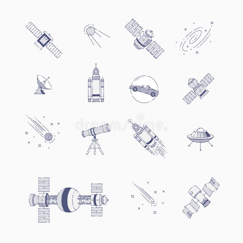 Space elements flat line stock vector. Illustration of rocket - 113783787