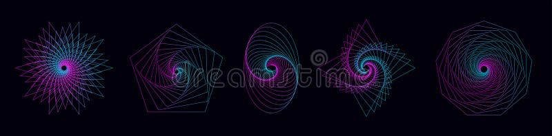 Vector Set Spirograph Figures. Colored Abstract Tunnel. Wireframe ...