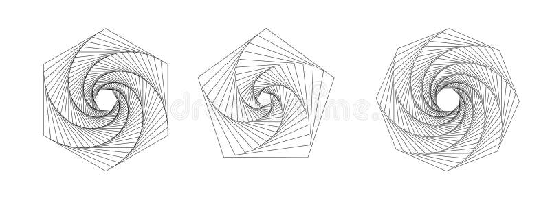 Vector Set Spirograph Figures. White Abstract Tunnel. Wireframe Twisted ...