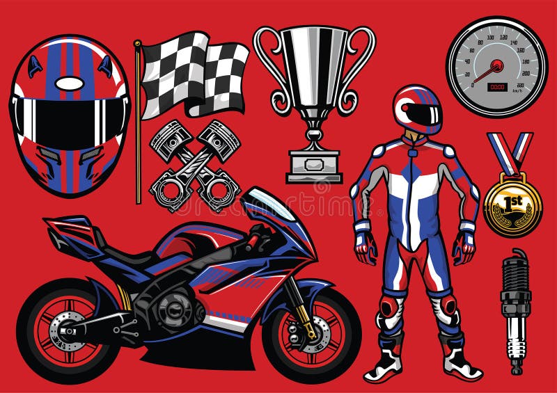 Set of Sportbike Racing Elements Stock Vector - Illustration of racer ...